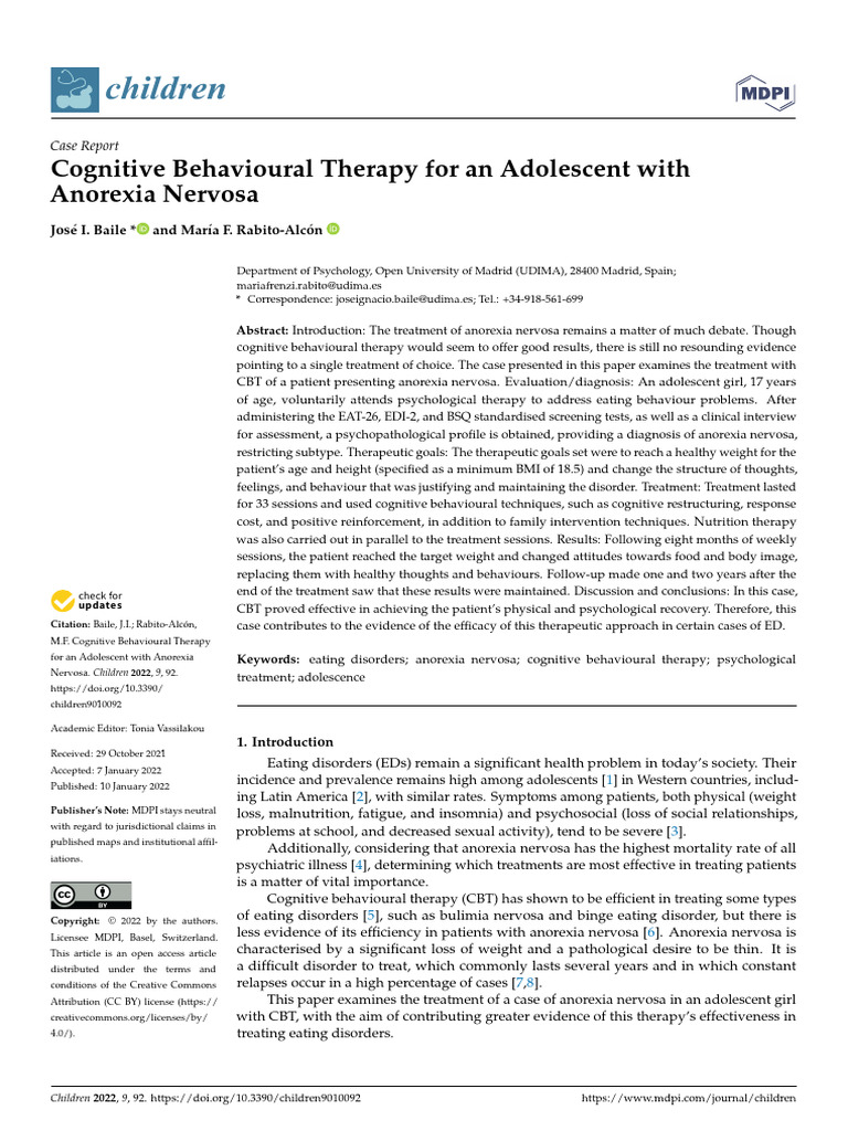 Children: Cognitive Behavioural Therapy For An Adolescent With Anorexia ...