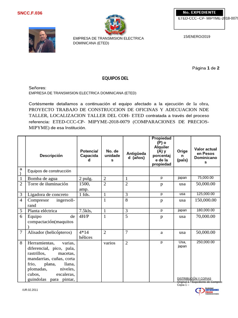 Anexo No. 1 - Sncc f036, Construccion de Oficinas y Adecuacion de Taller-coh-eted | PDF ...