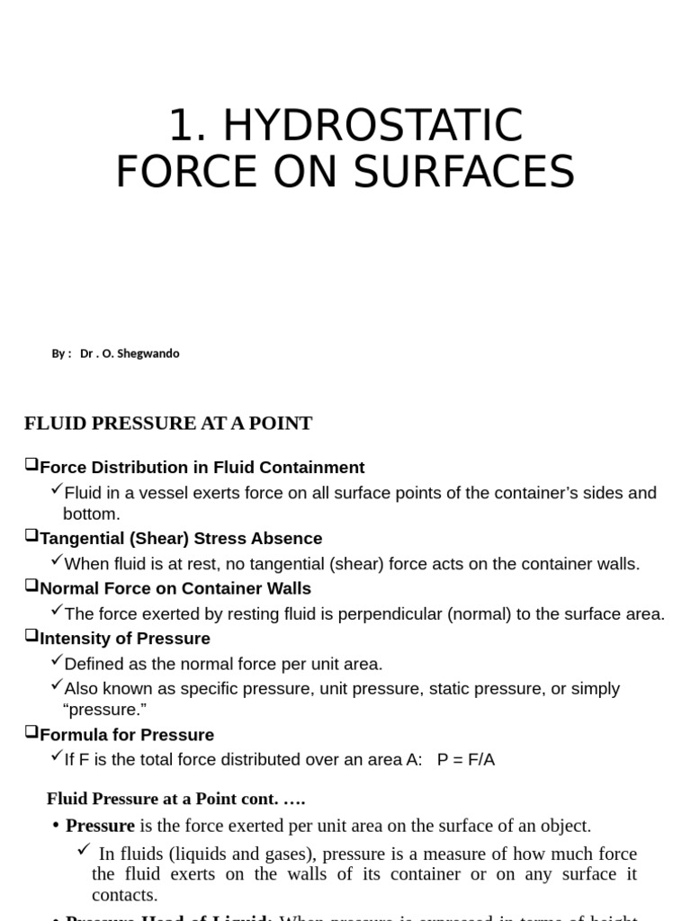 1.Hydrostatic Force on Surfaces 11-10-2024 | PDF | Pressure | Pressure ...