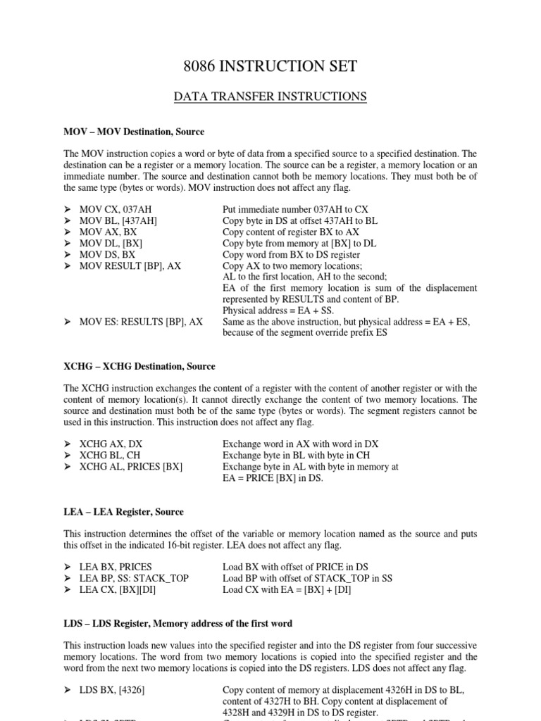 8086 Instruction Set Pdf Binary Coded Decimal Instruction Set 