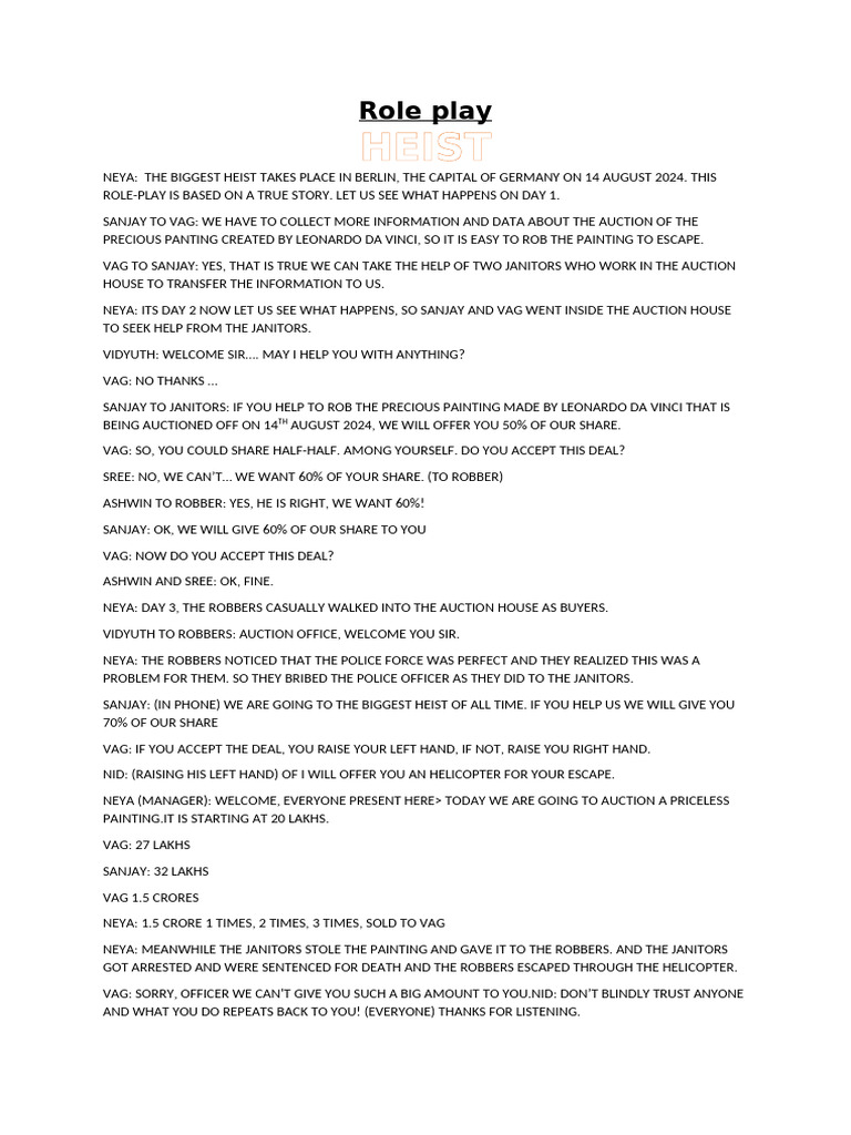 Berlin Heist Role Play Script | PDF