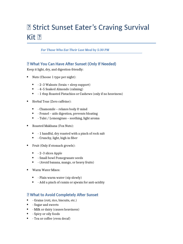 Sunset Eating Survival Guide | PDF