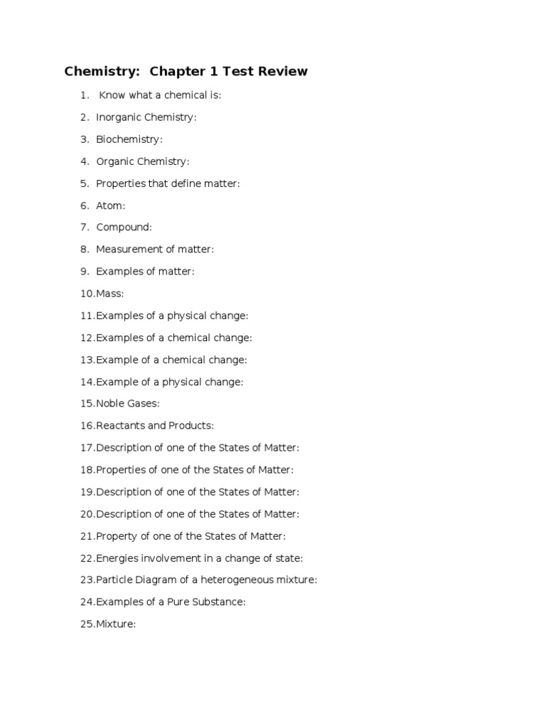 Chemistry Review Sheet For Test | PDF | Science & Mathematics