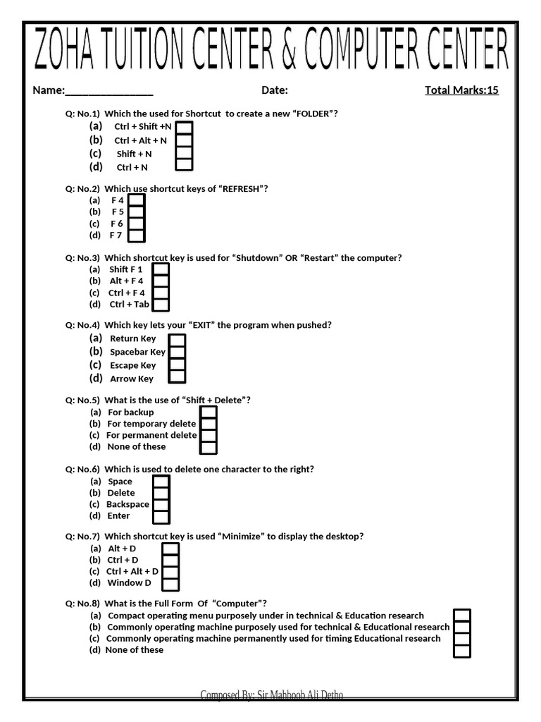 Computer Test 2 | PDF | Central Processing Unit | Keyboard Shortcut