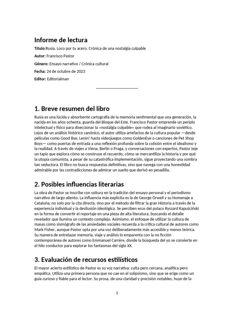 Informe_de_Lectura | PDF | Ensayos | No ficción