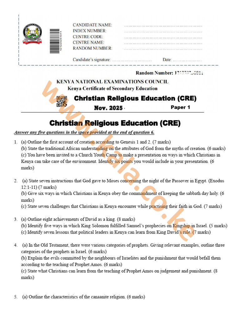 Christian Religious Education Exam Guide | PDF | Book Of Exodus ...