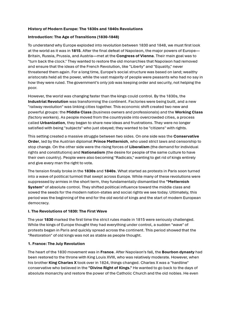 1830s-1840s European Revolutions Overview | PDF | German Empire ...