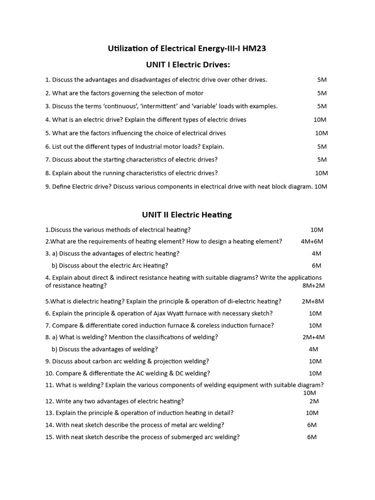 Uee Unit Wise Questions Pdf Lighting Welding