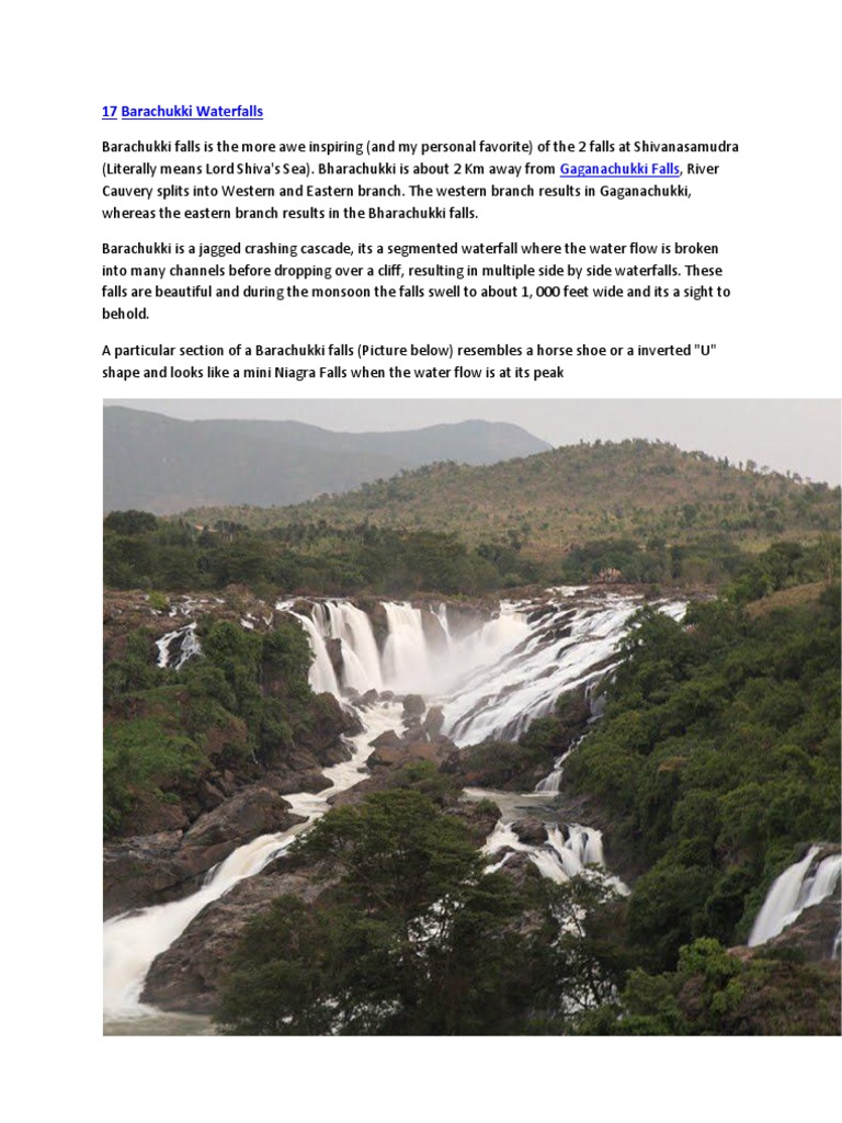 Barachukki Waterfalls Overview | PDF | Bodies Of Water | Fluvial Landforms