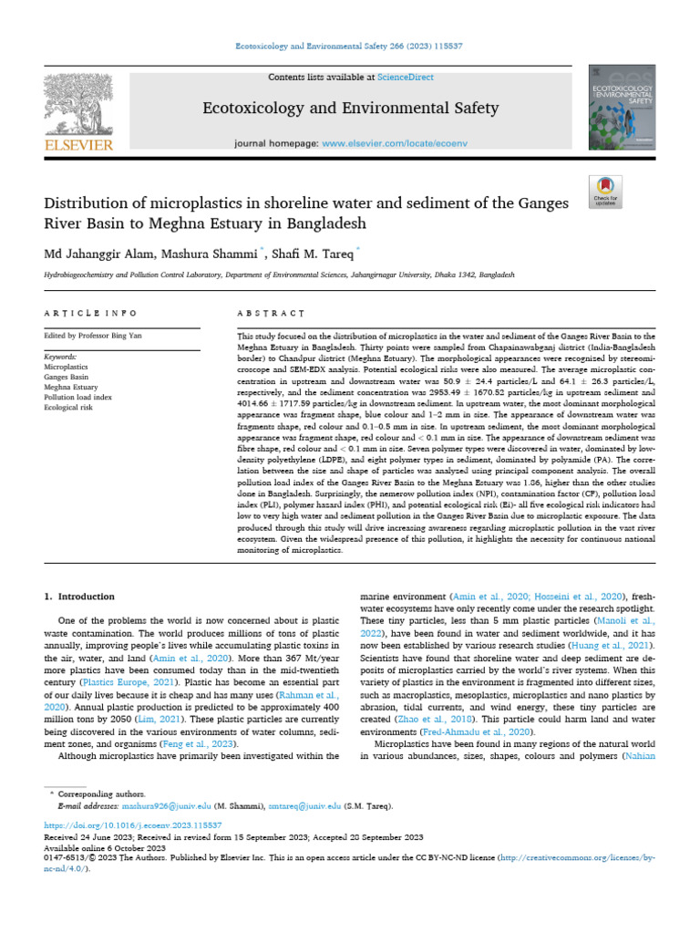 Distribution of Microplastics in Shoreline Water and Sediment of the ...
