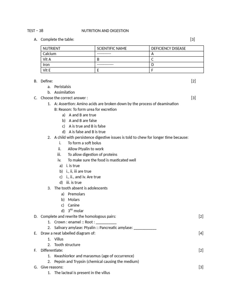 Test 38 Nutrition and Digestion | PDF | Digestion | Biochemistry