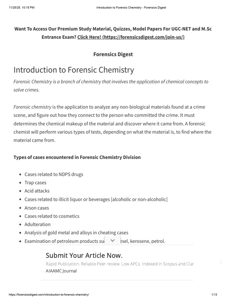 Forensic Chemistry: Crime Scene Analysis | PDF | High Performance ...