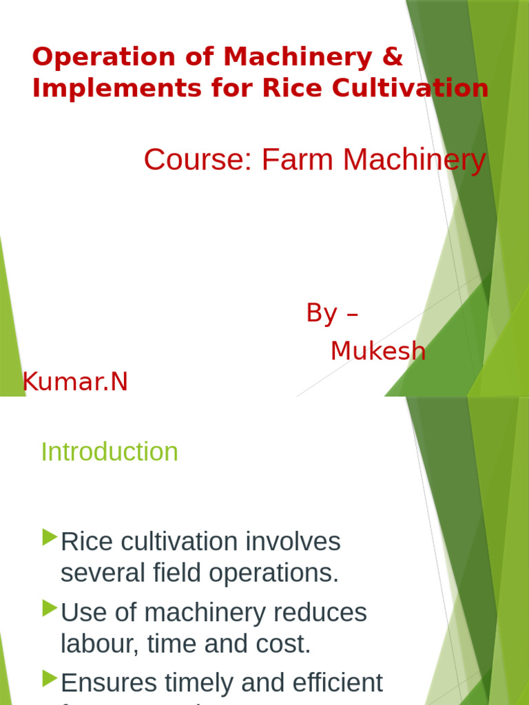 Machinery for Efficient Rice Cultivation | PDF