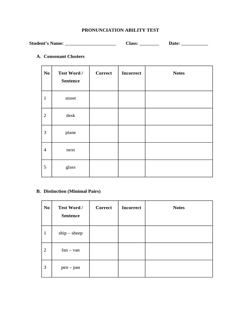 Pronunciation Ability Test-2 | PDF