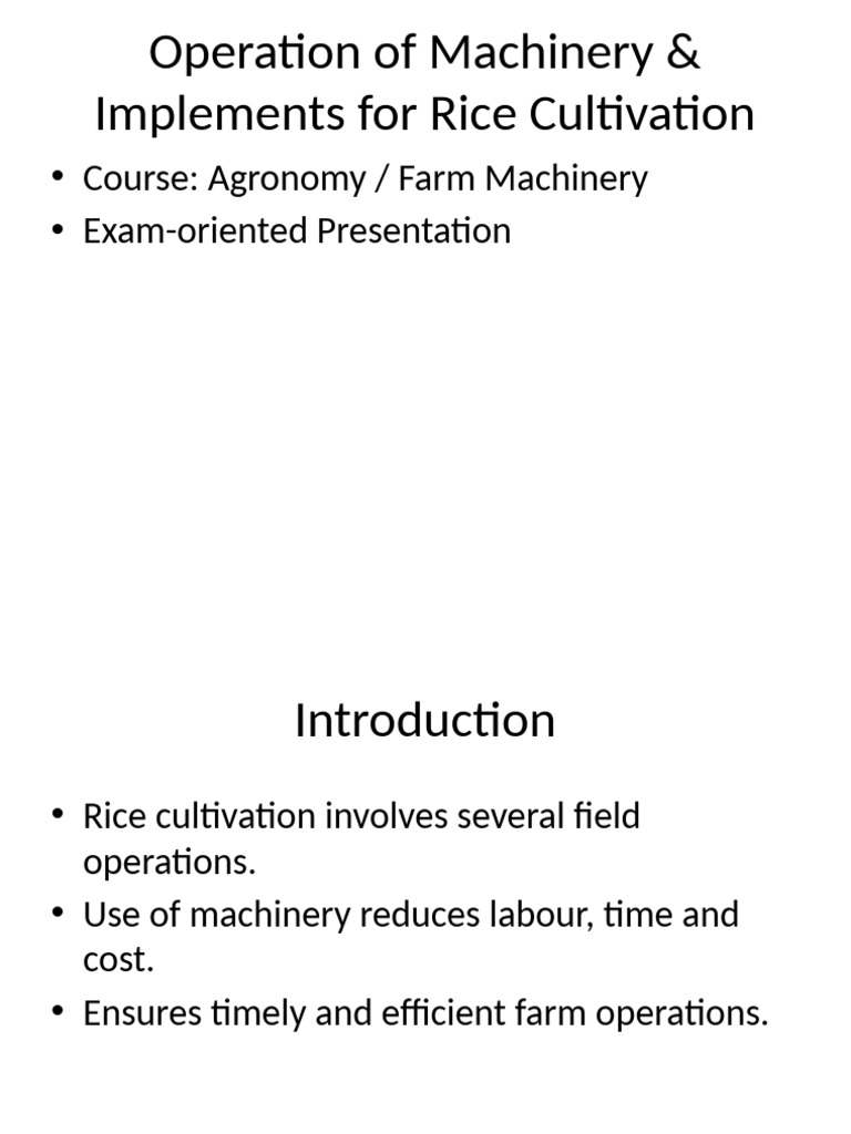 Machinery for Efficient Rice Cultivation | PDF