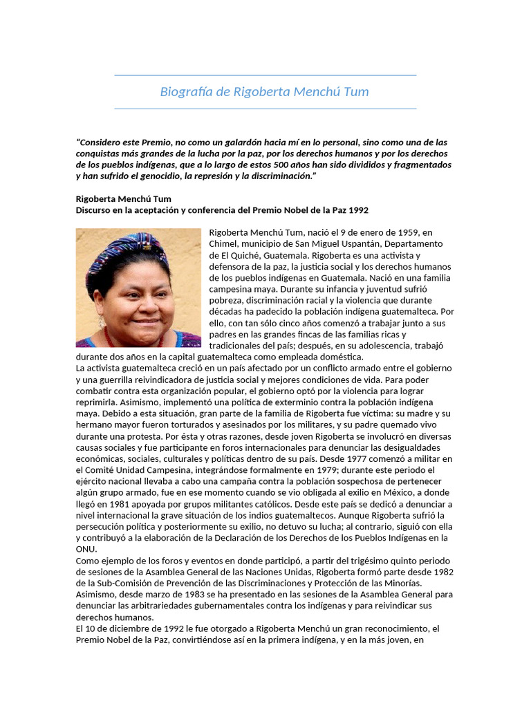 Biografía de Rigoberta Menchú Tum | PDF | Guatemala