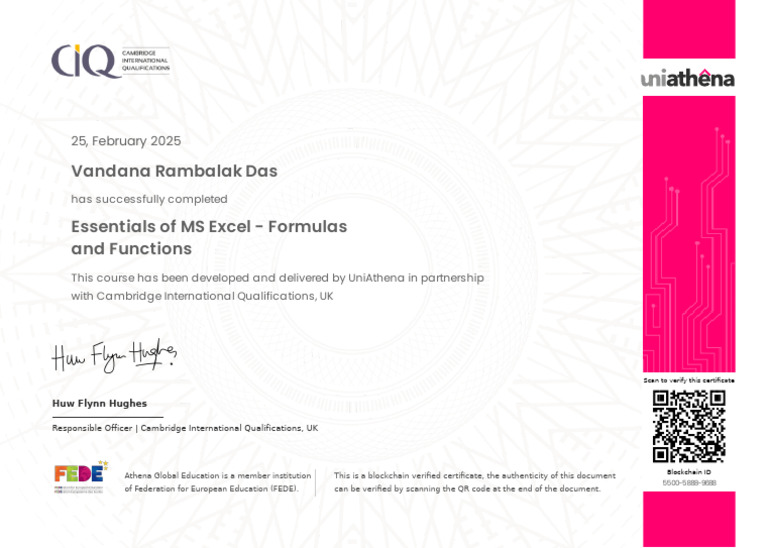 Excel Formulas Course Completion Certificate | PDF
