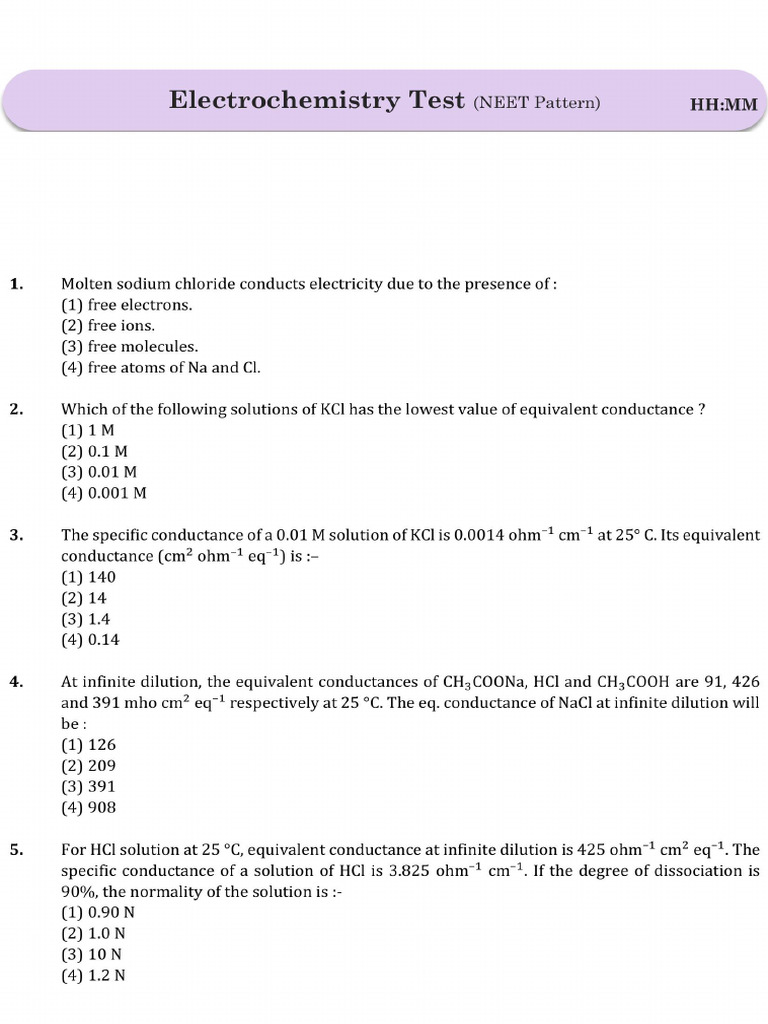 Jee Pyq Based - Electrochemistry | PDF