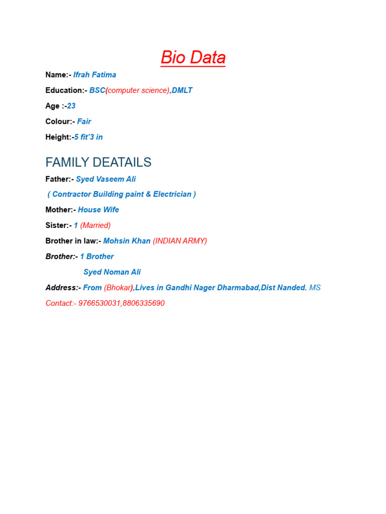 BIO DATA New1-1 | PDF