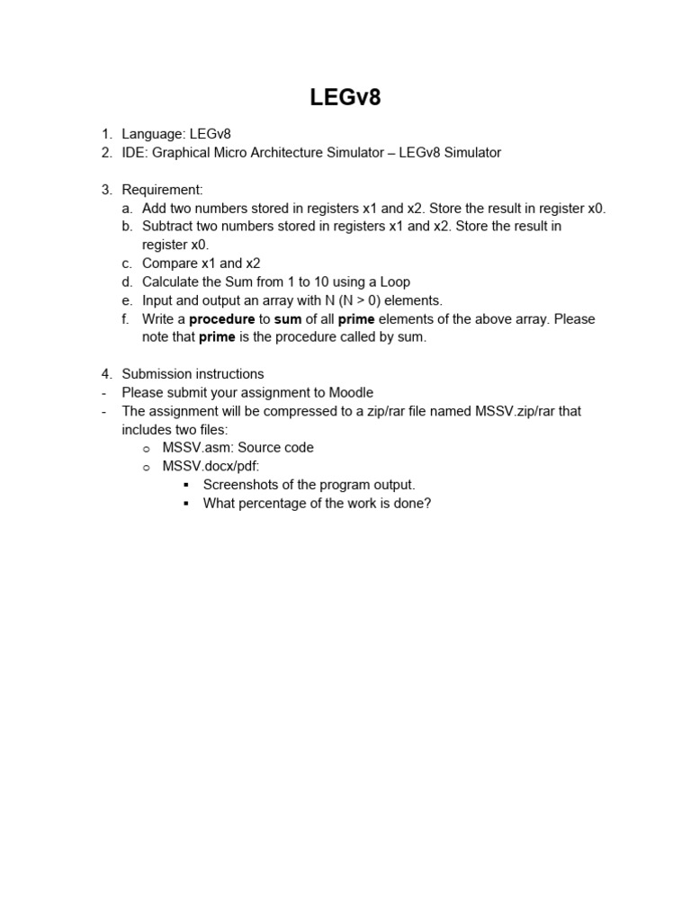 Assignment 2. LEGv8 | PDF