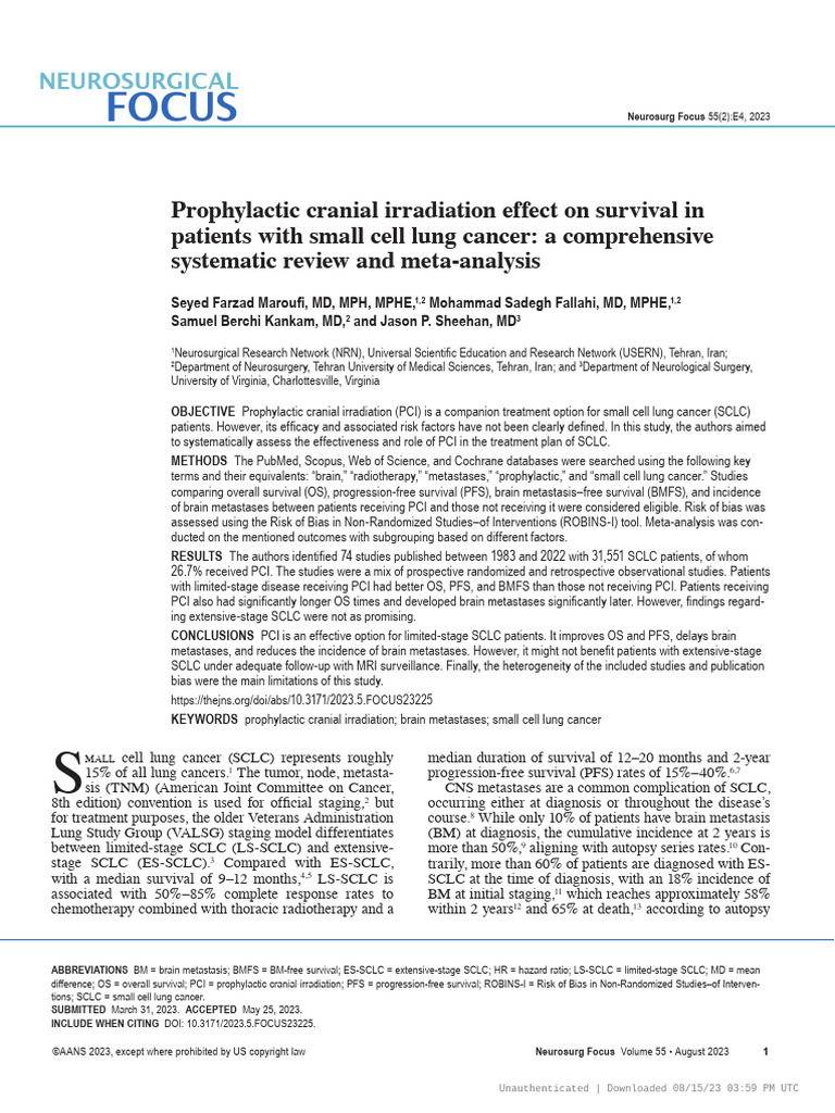 Neurosurg Focus Article PE4 | PDF | Lung Cancer | Metastasis