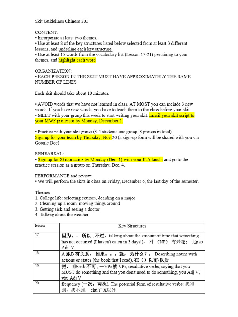 Final Skit Guidelines Chinese 201 | PDF | Language Families | Languages