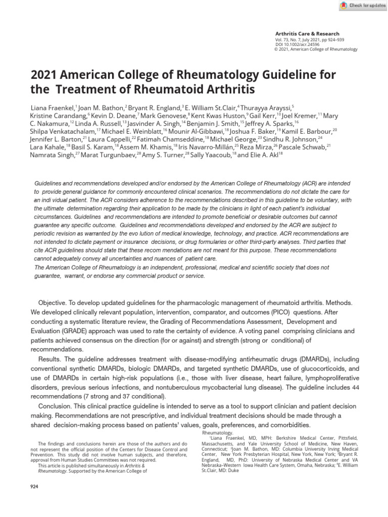 2021 ACR Rheumatoid Arthritis Guidelines | PDF | Arthritis | Health ...