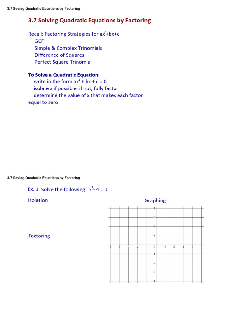 3.7 Solving Quadratic Equations by Factoringxx | PDF