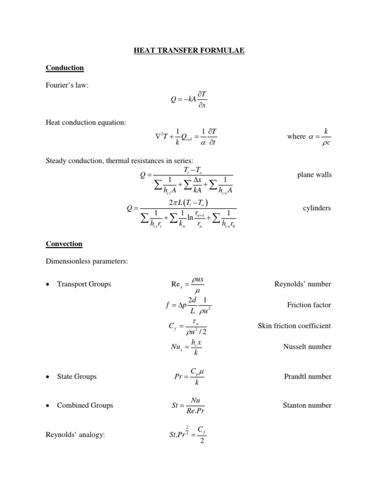 Heat Transfer Formulas | PDF