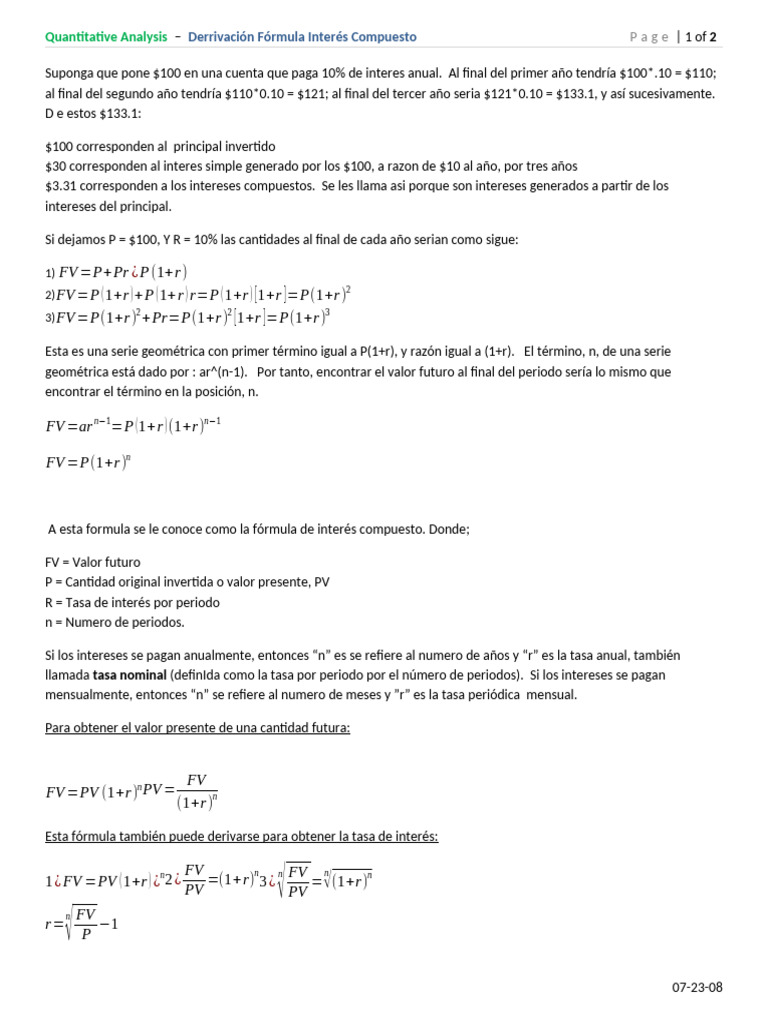 00 - Derivation Compound Interest | PDF | Matemáticas
