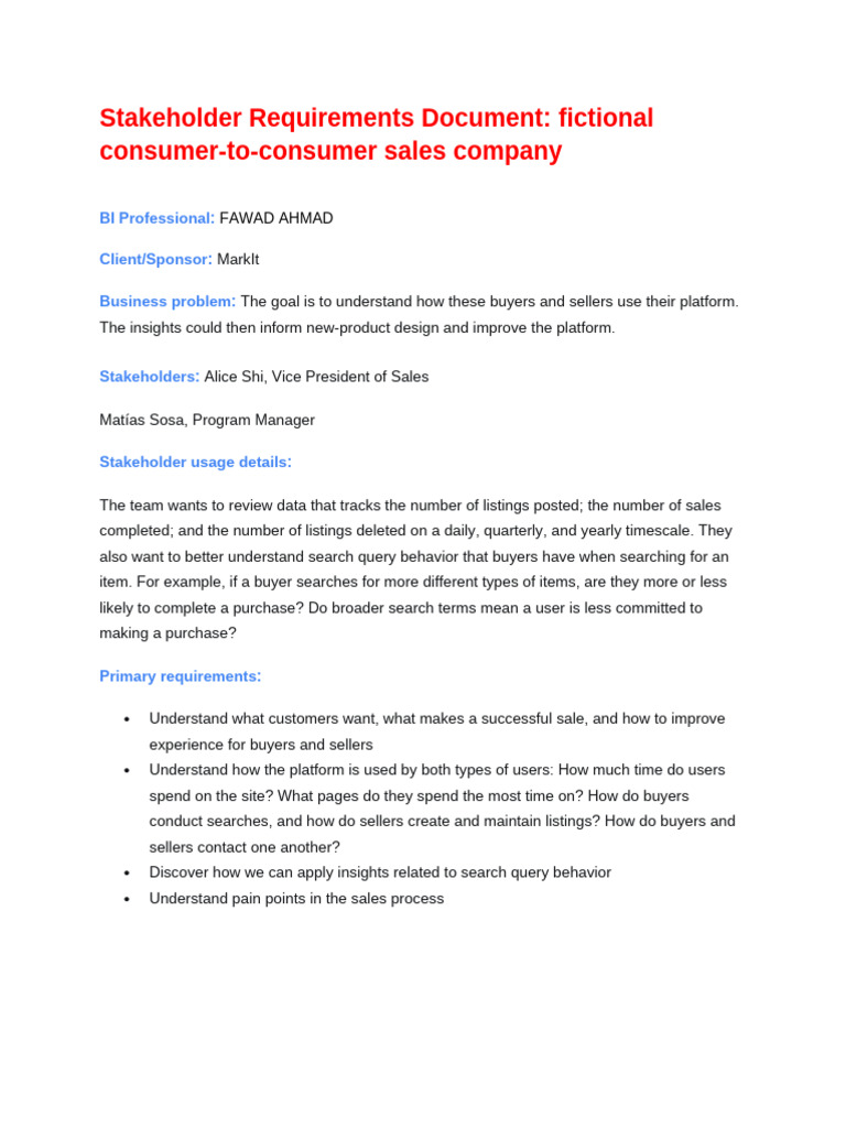 Stakeholder Requirements Document TEMPLATE | PDF