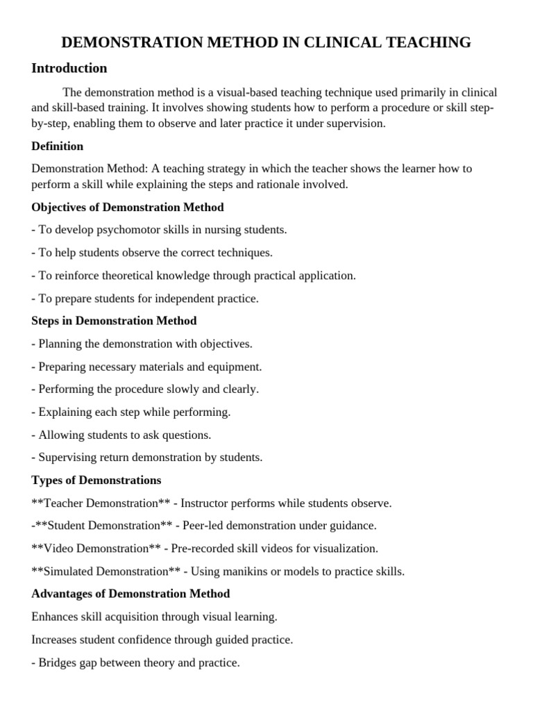Clinical Teaching: Demonstration Method Guide | PDF | Learning | Simulation