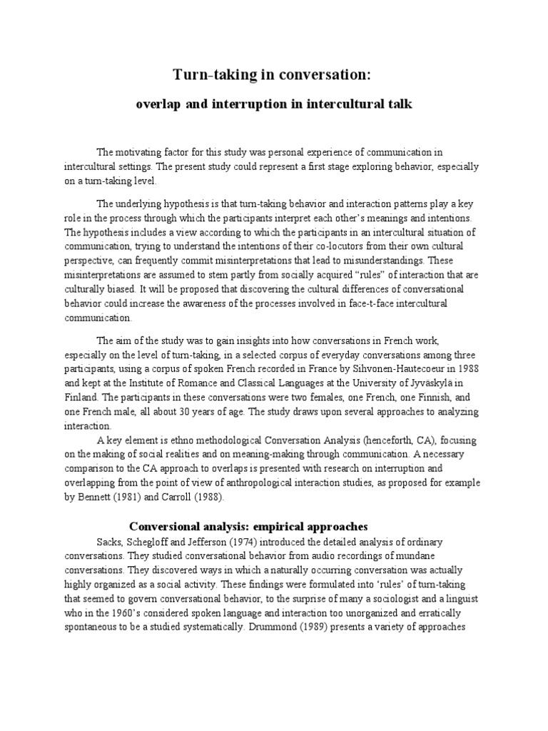 Turn-Taking in Intercultural Conversations | PDF | Conversation | Cross ...