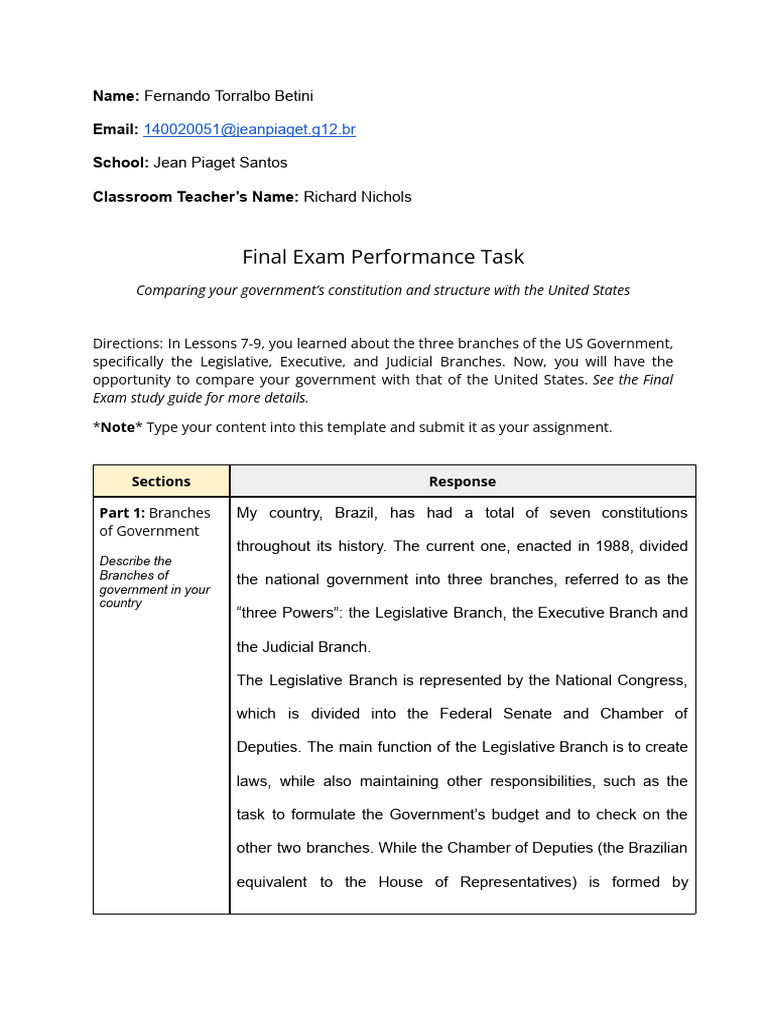 Brazil vs. US Government Comparison | PDF | Constitutional Law | Government