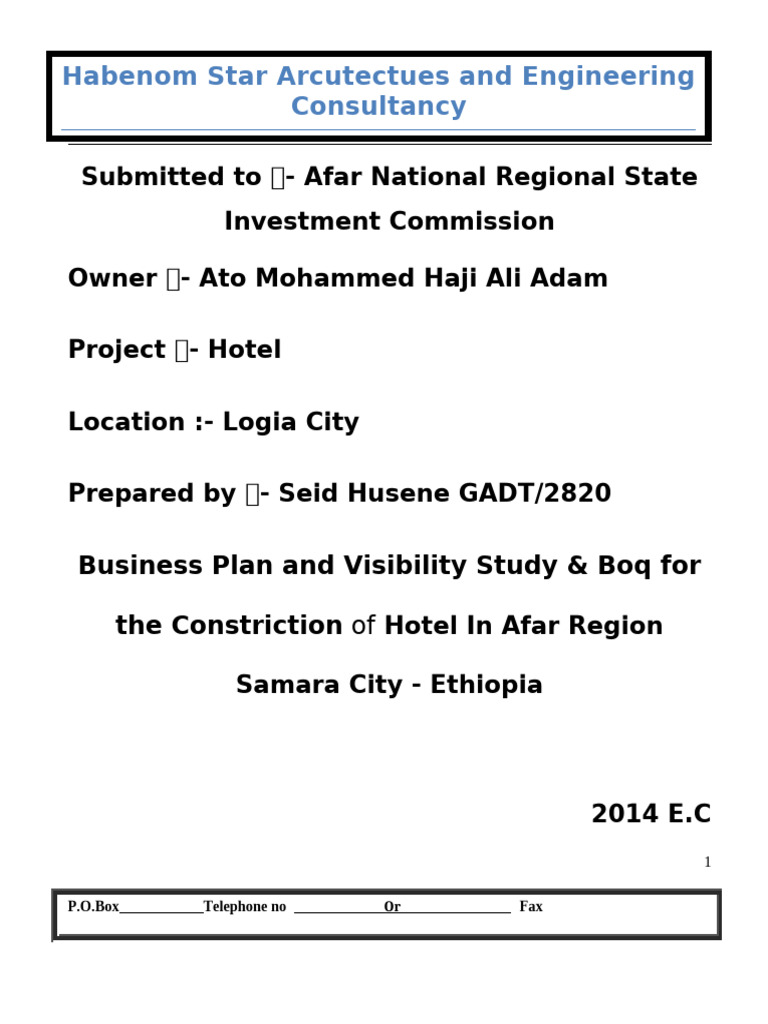 1.propozal Hotel Mohammed Haji Ali Adam | PDF | Taxes | Internal Rate ...
