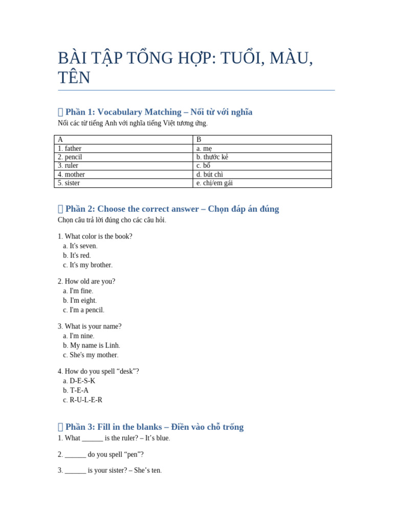 Bai Tap Tong Hop Tuoi Mau Ten | PDF