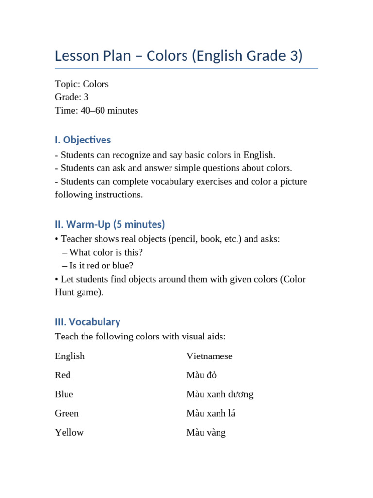 LessonPlan Colors Grade3 | PDF