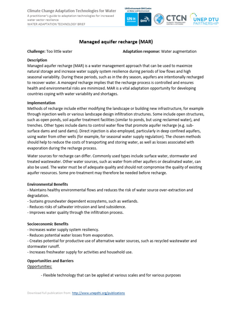 Managed Aquifer Recharge for Water Resilience | PDF | Water | Reclaimed ...