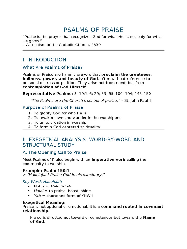 Psalms Of Praise – One-hour Exegetical, Theological, And Pastoral ...