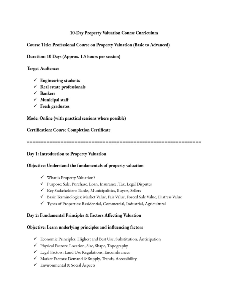 Property Valuation Syllabus | PDF | Real Estate Appraisal | Financial ...