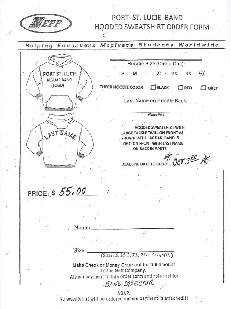 PSL Band Hoodie Order Form 2025-25 | PDF