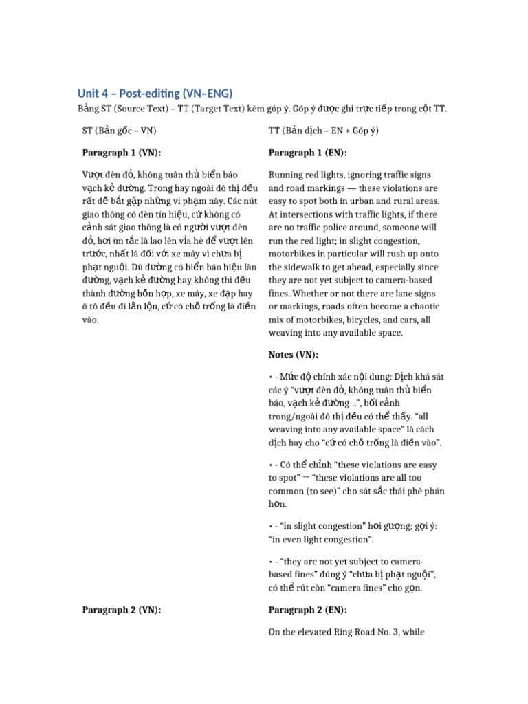 Ex3 Post Editing ST TT Table | PDF