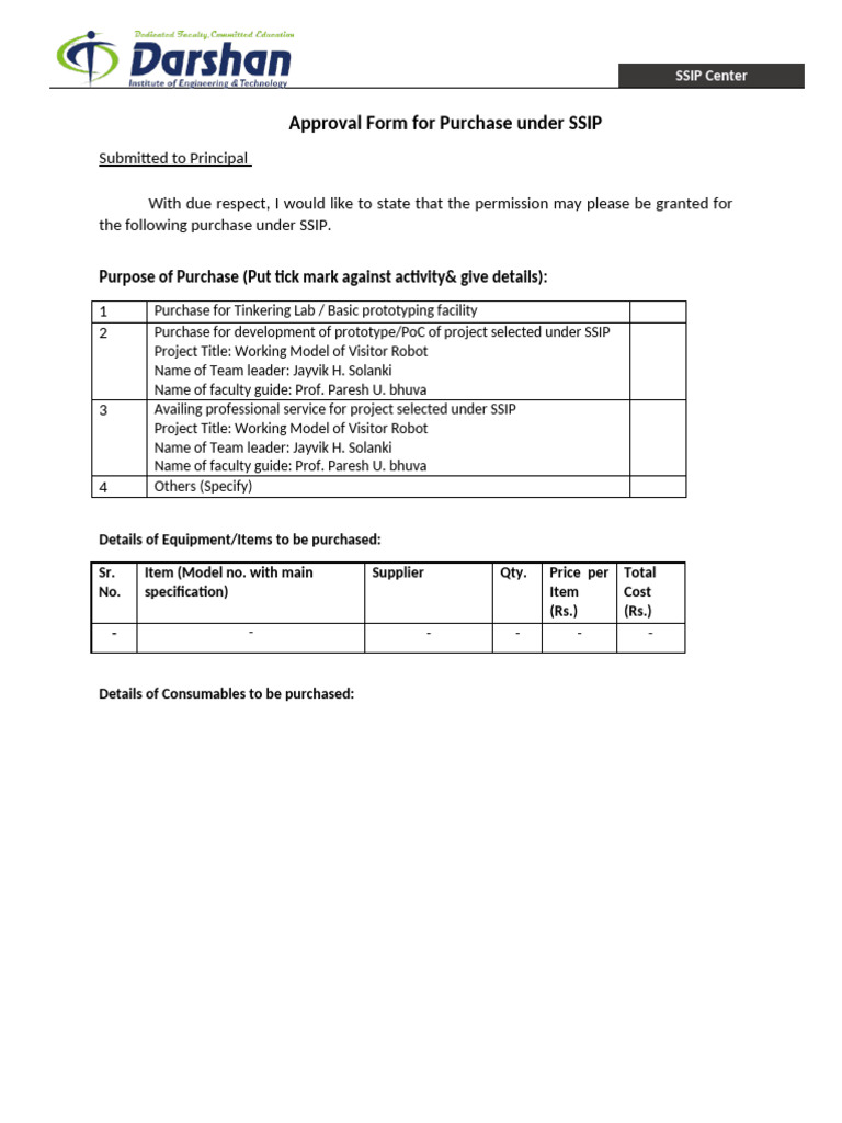 SSIP Purchase Approval Form for Robotics | PDF | Arduino | Electronics