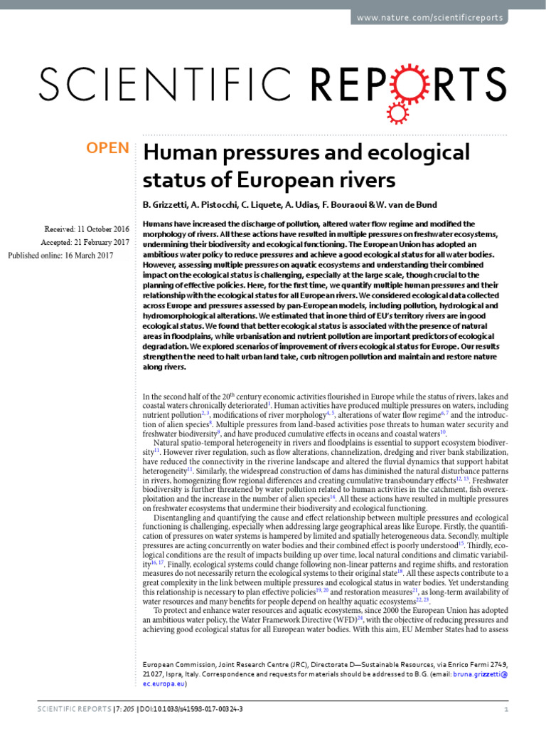 Human Pressures and Ecological Status of European | PDF | Ecology | River