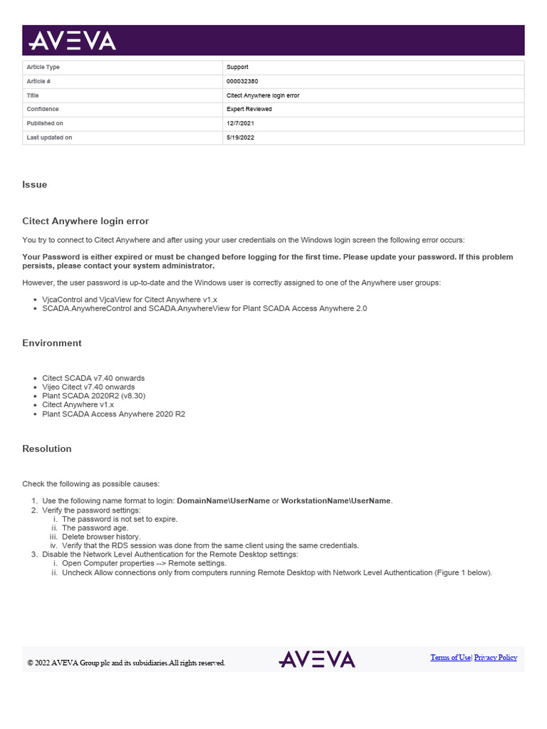 Citect Anywhere Login Error Fix Guide | PDF