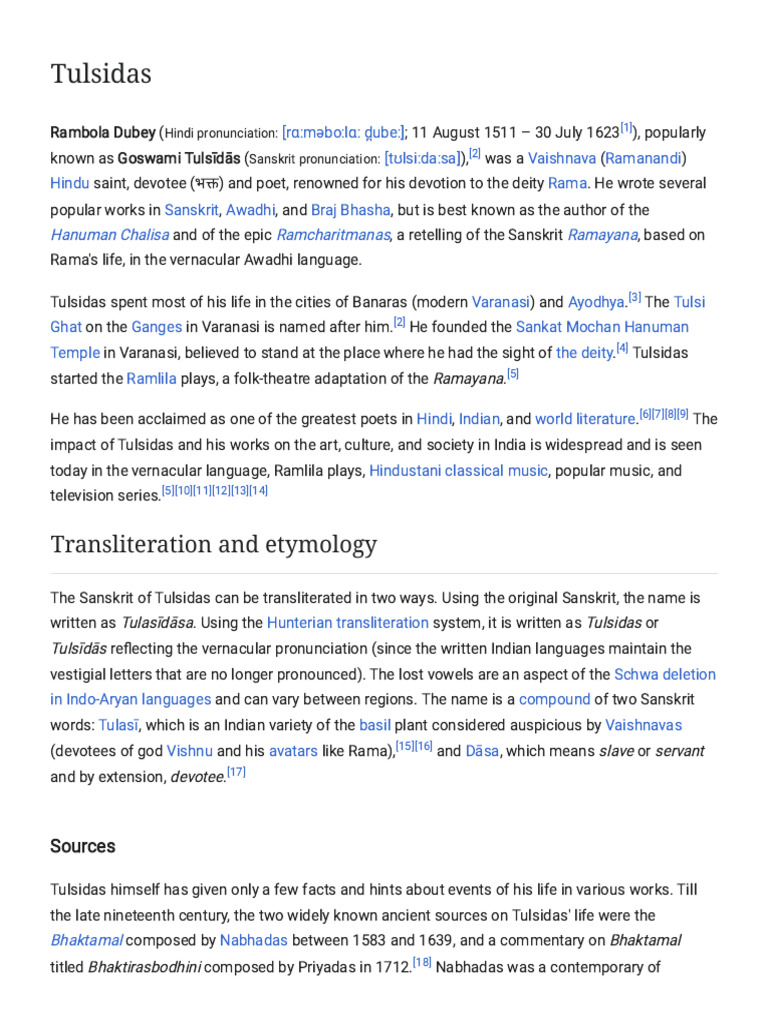 Life and Works of Tulsidas | PDF | Rama | Indian Religions