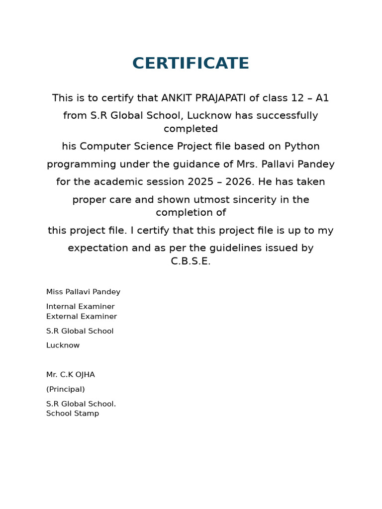 Certificate: Miss Pallavi Pandey Internal Examiner External Examiner S ...