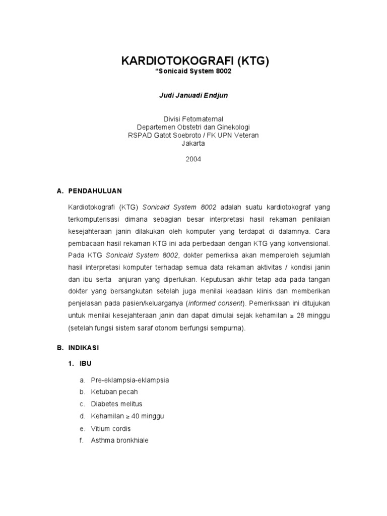 Kardiotokografi Sonicaid 8000 (Computerized CTG), JJE | PDF