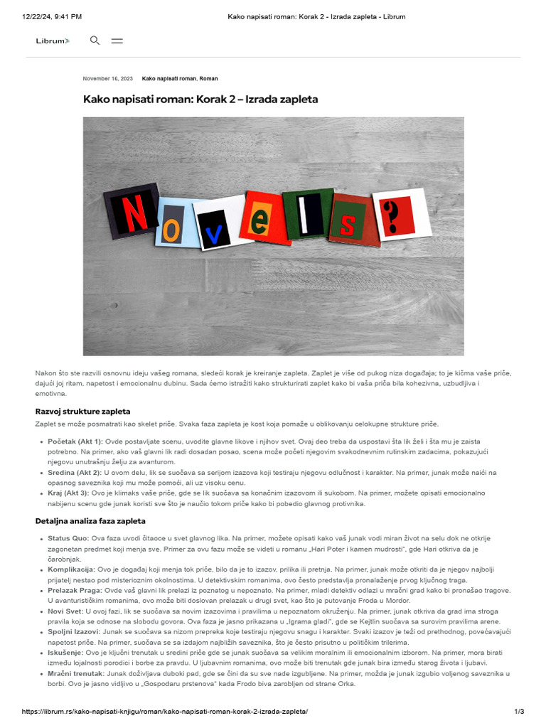Kako Napisati Roman - Korak 2 - Izrada Zapleta - Librum | PDF
