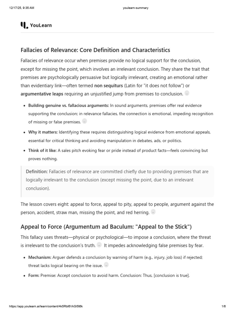 Understanding Relevance Fallacies | PDF | Fallacy | Argument